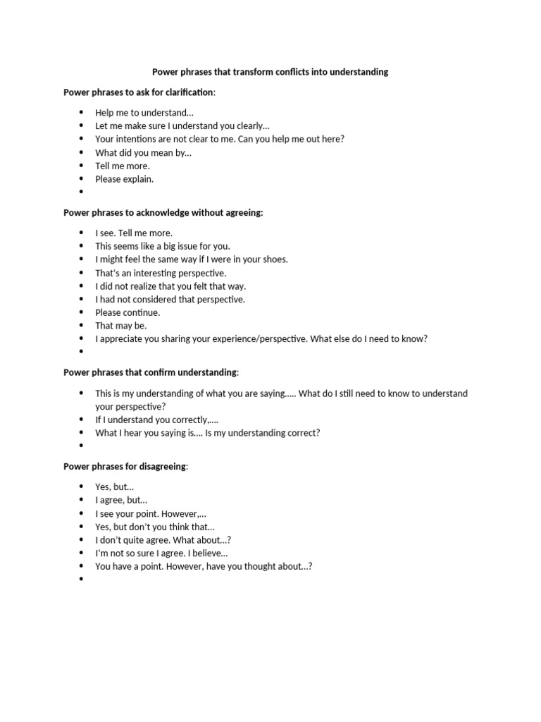 Power Phrases That Transform Conflicts Into Understanding | PDF