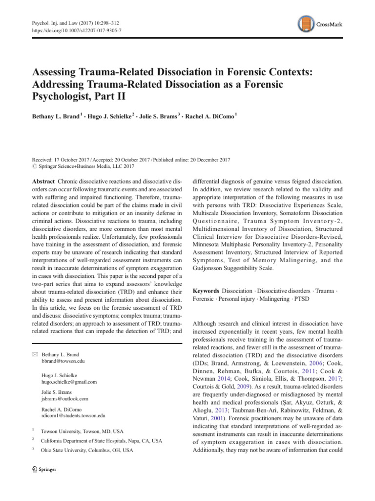 Forensic Assessment of Trauma Dissociation | PDF | Psychological Trauma ...