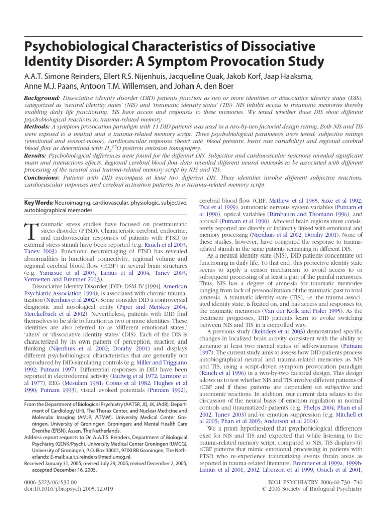 Reinders 2014 Psychobiological Characteristics of Dissociative Identity ...