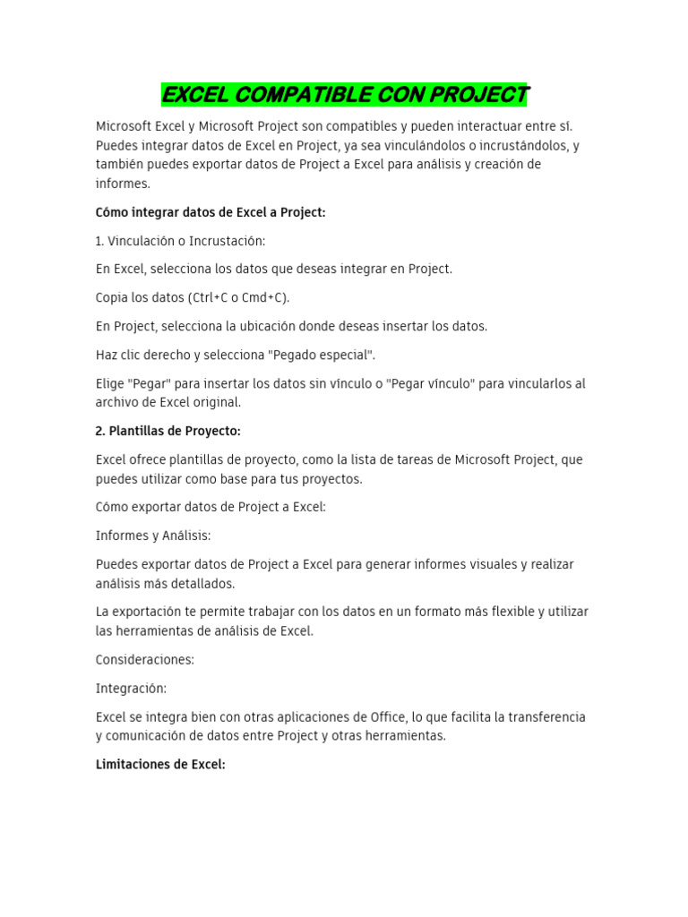 Excel Compatible Con Project | PDF
