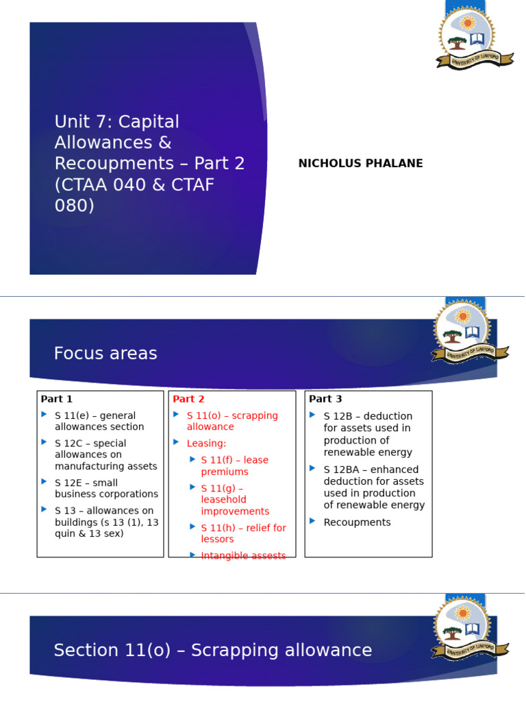 Unit 7 Capital Allowances & Recoupments (Part 2) - 2024 - CTAA040 ...