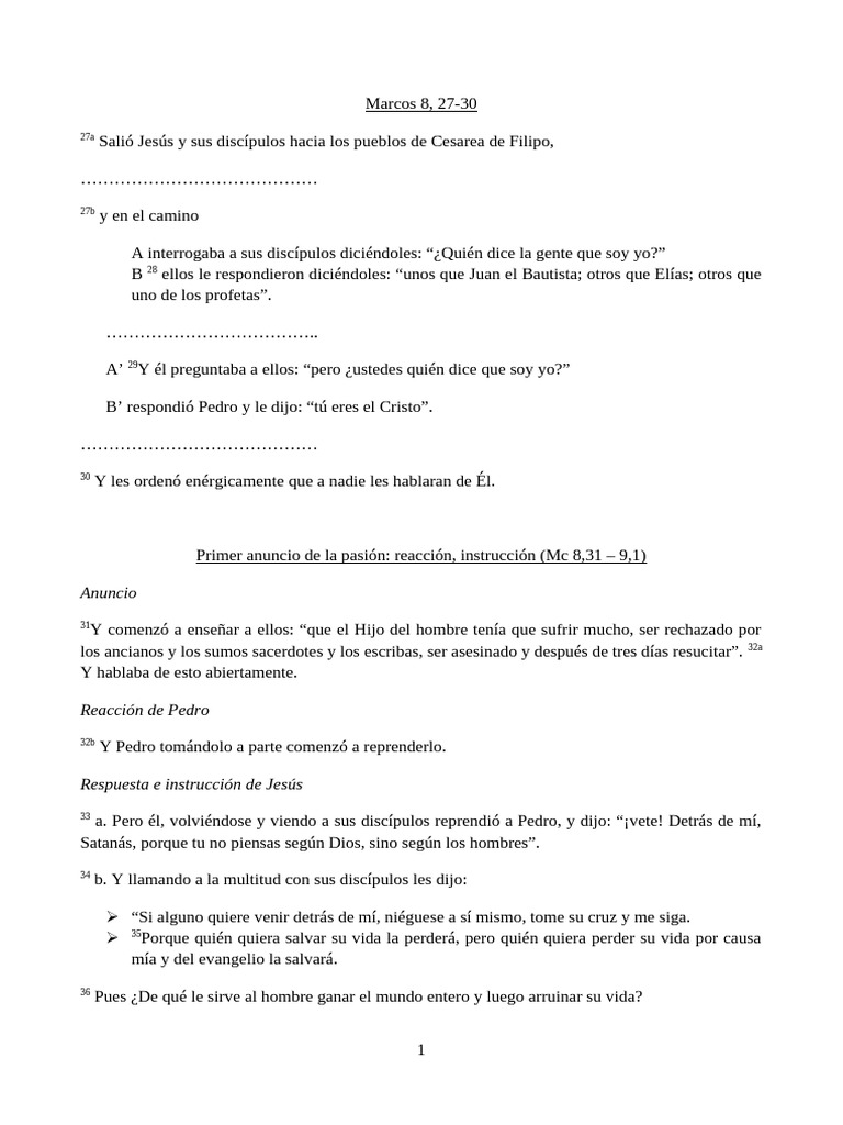 Marcos 8,27 - 10,52 | PDF | Jesús | Contenido del Nuevo Testamento