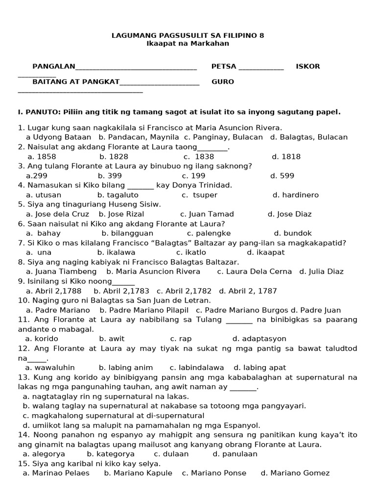 Filipino 8 Summative Test 4Q | PDF