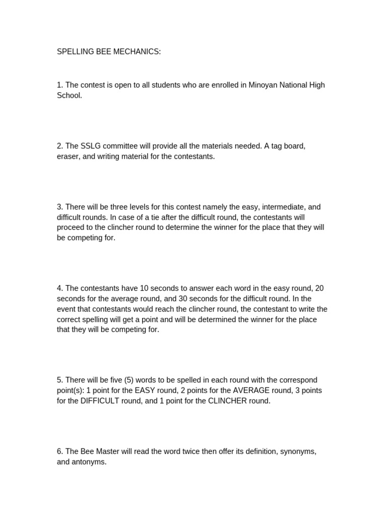 Spelling Bee Mechanics Document | PDF