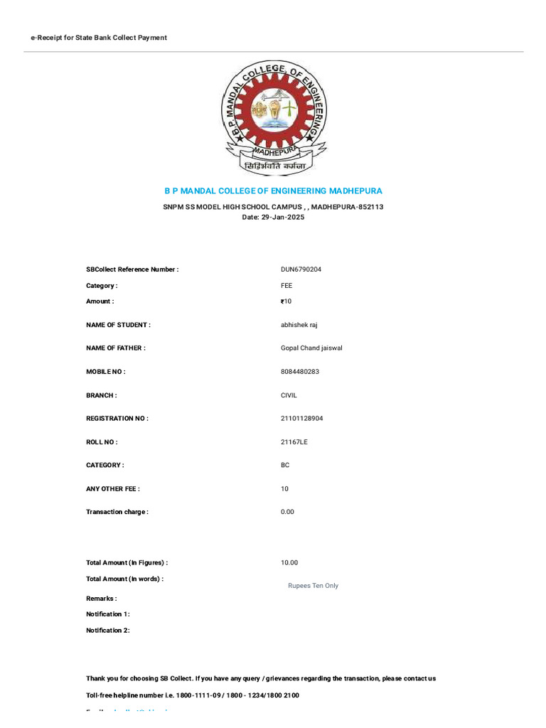 e-Receipt for SB Collect Payment | PDF