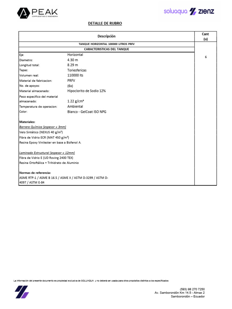 Anexos Técnicos Tanques PRFV Cont | PDF | Ingeniería de Edificación | Ingeniería mecánica
