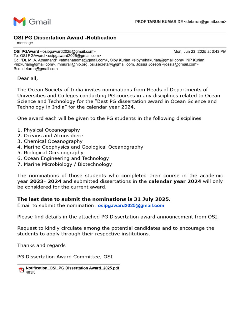 Gmail - OSI PG Dissertation Award - Notification | PDF