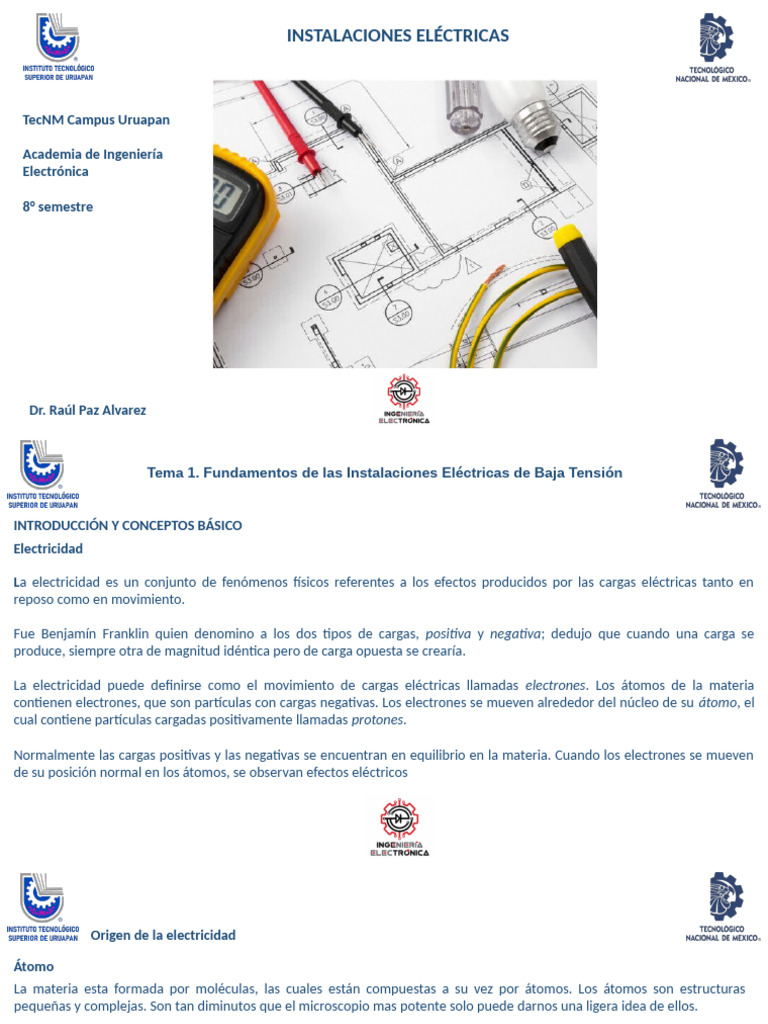 Tema 1. Fundamentos de Las Instalaciones Eléctricas de Baja Tensión | PDF | Electrón | Átomos