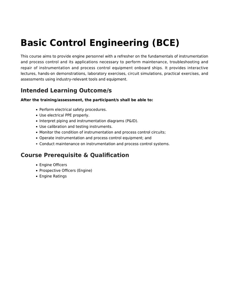 Basic Control Engineering Bce | PDF