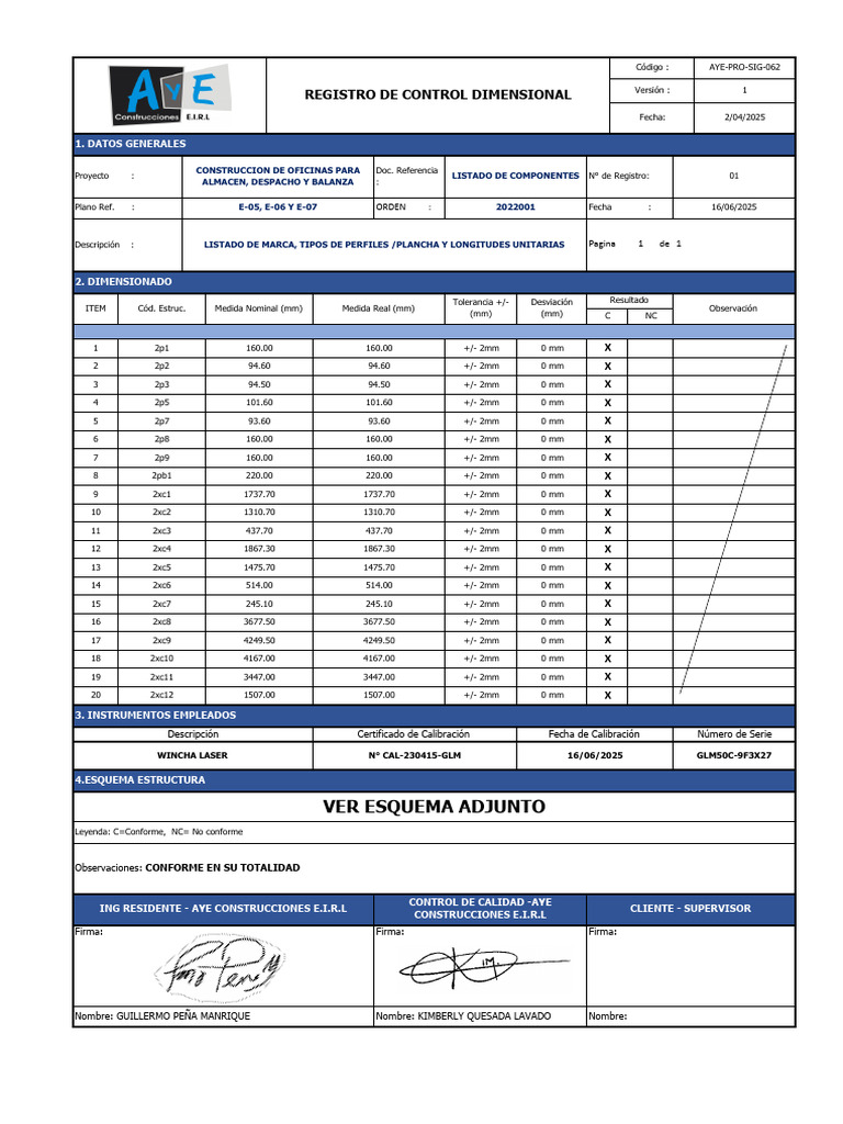 Aye Pro Sig 062 - Registro de Control Dimensional | PDF