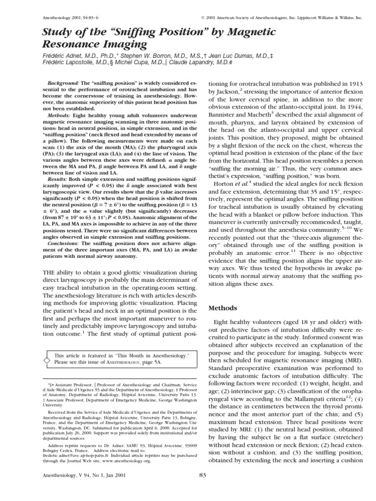 Study of The Sniffing Position by Magnetic Resonance Imaging | PDF ...