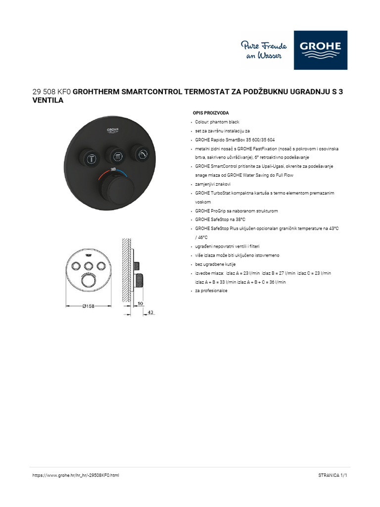 GROHE Specification Sheet 29508KF0 | PDF