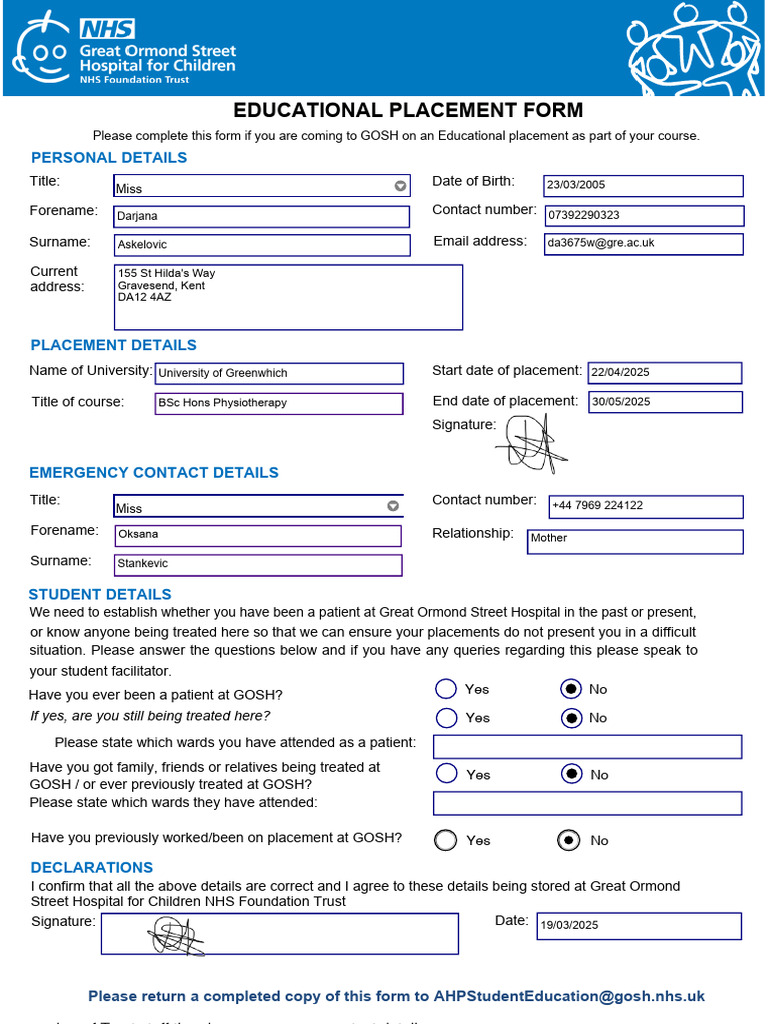 AHP Educational Placement Form | PDF | Social Programs | Medicine