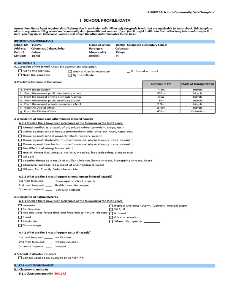 SIP Annex 1A School Community Data Template 10302015 | PDF | Natural ...