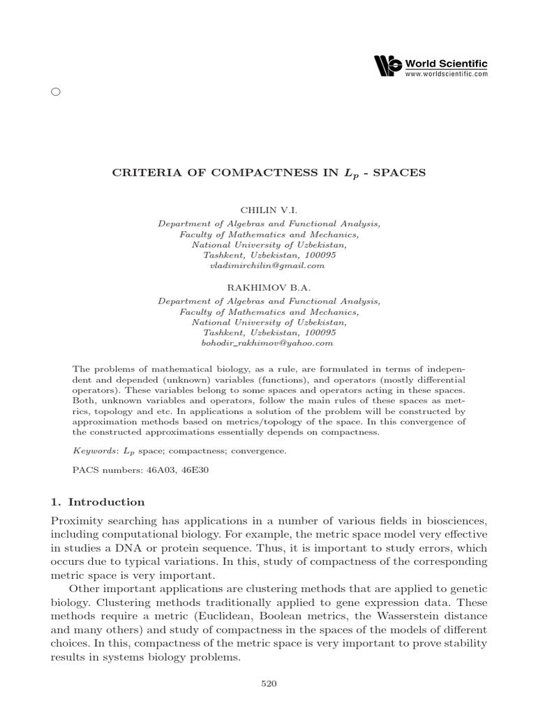 Chilin Rakhimov 2012 Criteria of Compactness in LP Spaces | PDF | Compact Space | Limit ...