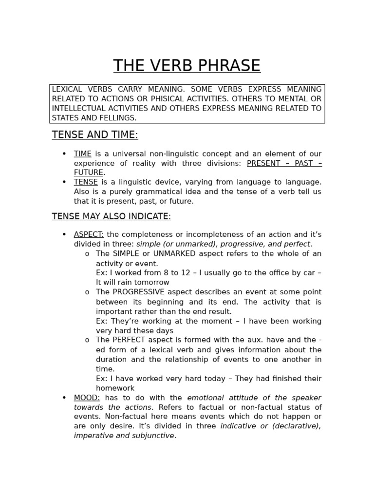 The Verb Phrase Pdf