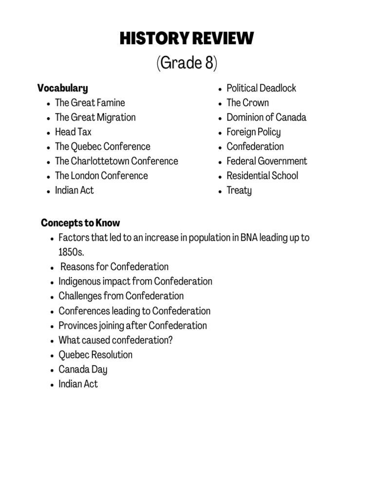 History Review (Grade 8) | PDF