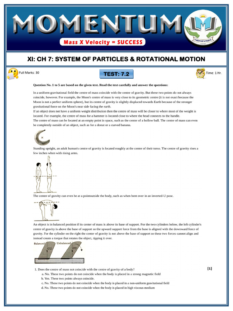 Momentum Physics Test: Rotational Motion | PDF