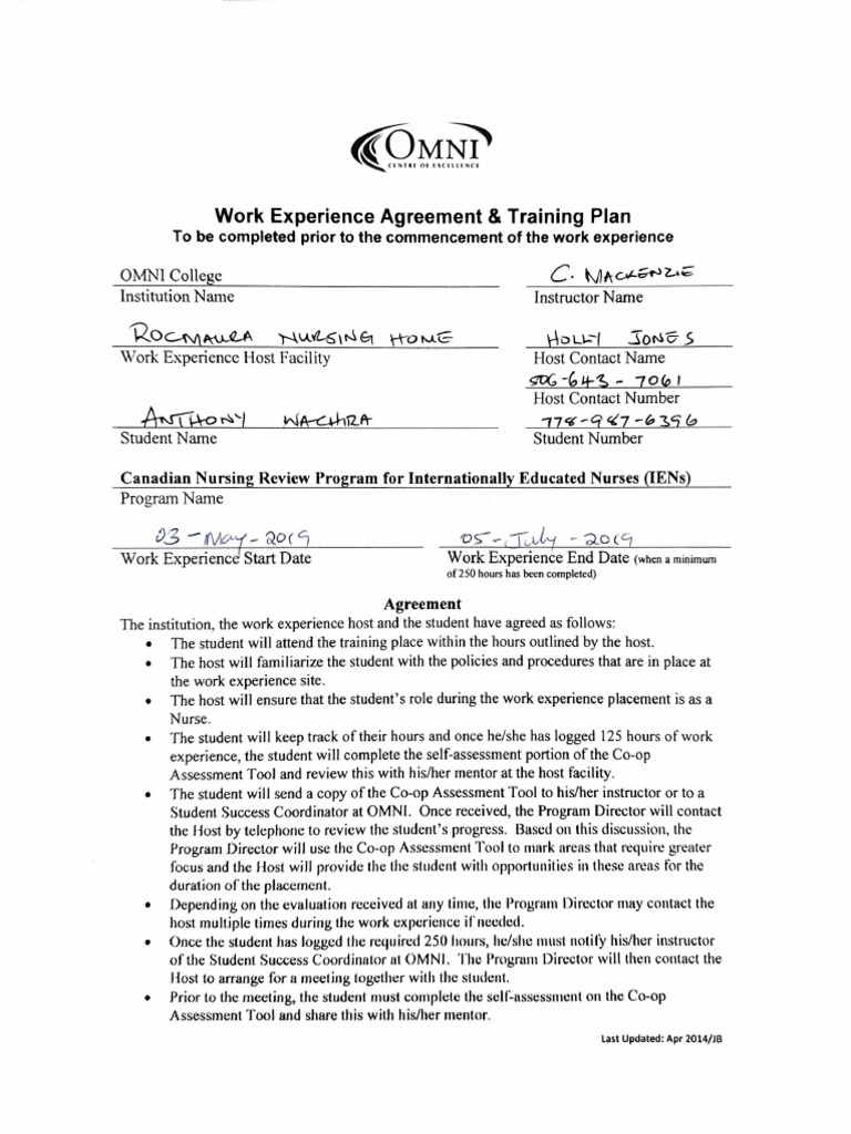 Work Experience Training Plan | PDF