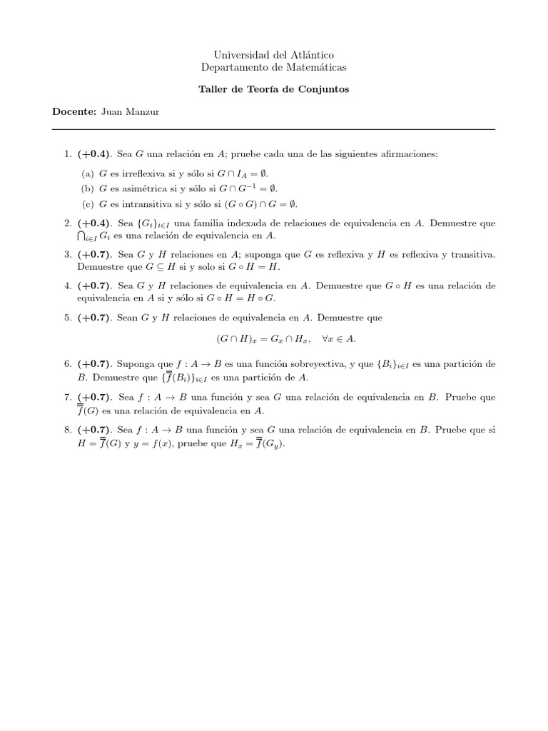 Taller de Teoria de Conjuntos | PDF