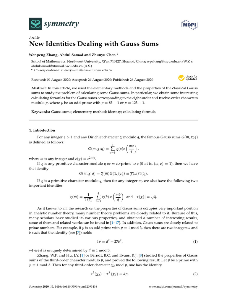 New Identities for Gauss Sums | PDF | Prime Number | Mathematics