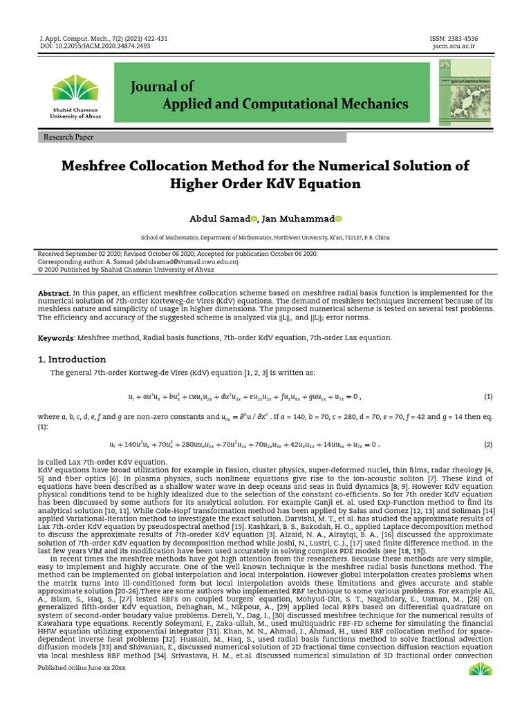 JACM Volume 7 Issue 2 Pages 422-431 | PDF | Numerical Analysis | Equations