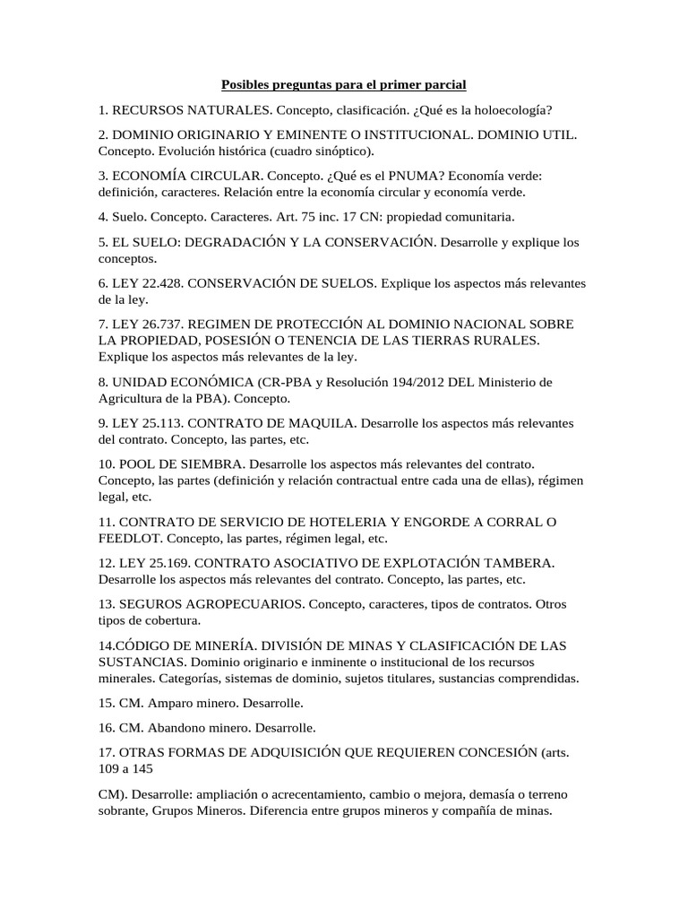 Posibles Preguntas para El Primer Parcial | PDF | Los bosques | Plaga (organismo)