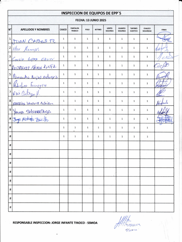 INSPECCION DE EPPs JUNIO | PDF