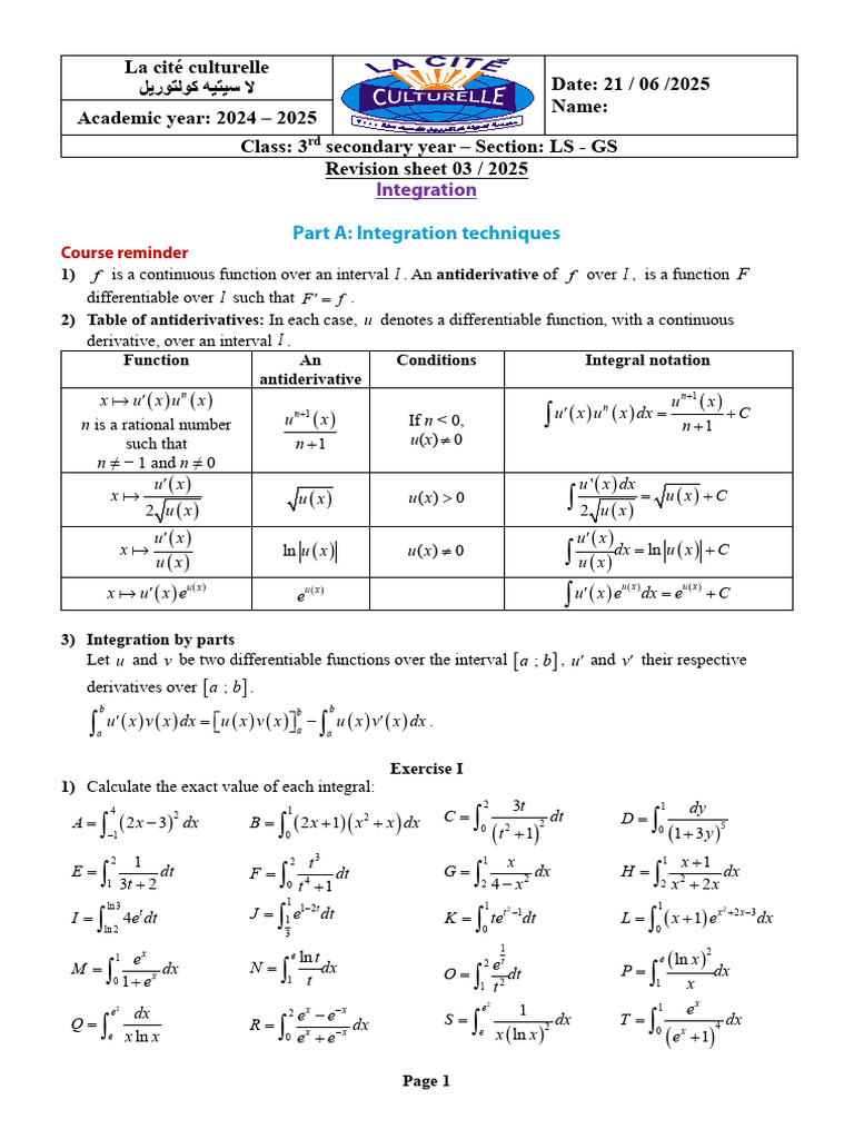 RS03 - La Cité - Integration E | PDF | Integral | Derivative
