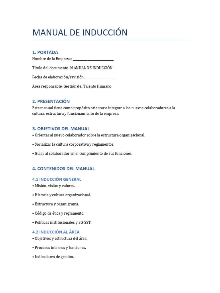 Plantilla Manual de Induccion | PDF