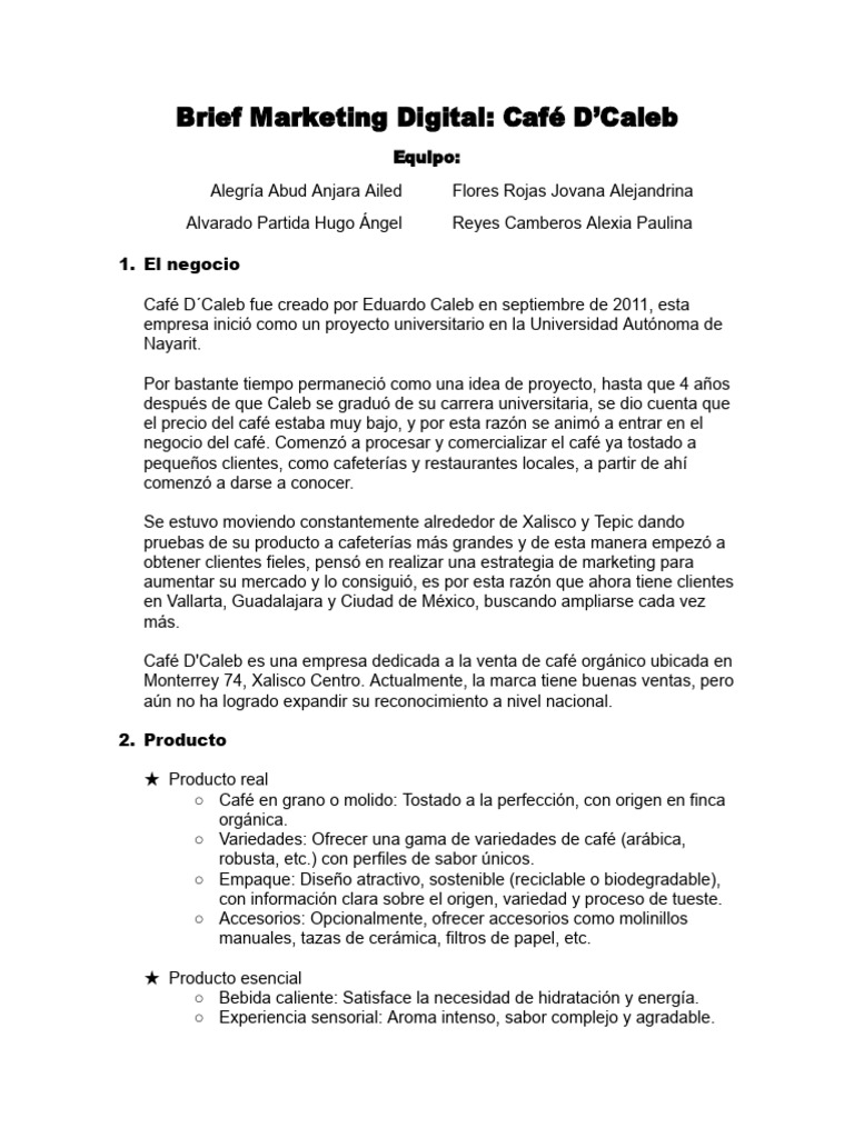 Brief Marketing Digital - Café D Caleb | PDF | café | Marketing
