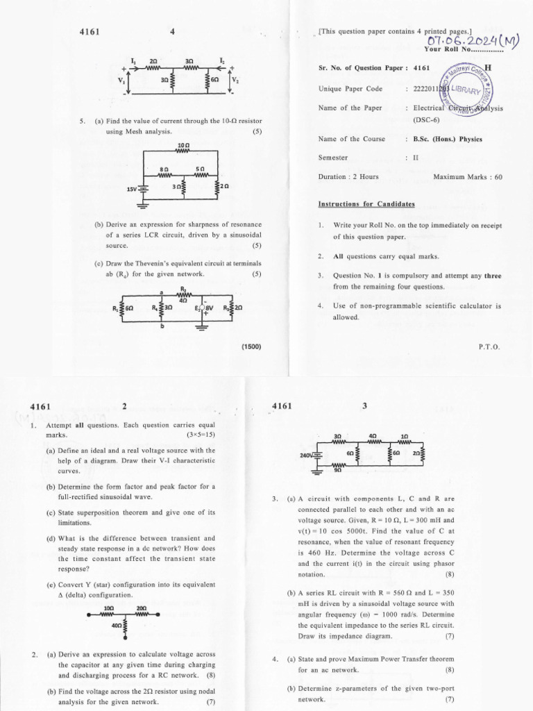 Electrical Circuit Analysis DSC-6 4161 | PDF | Telecommunications Engineering | Electronic Circuits