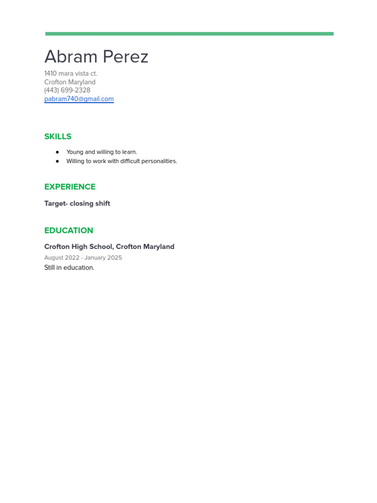 Subway Job Application Resume Sample | PDF