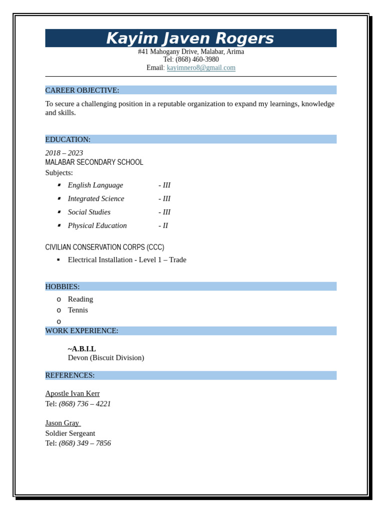 Kayim Javen Rogers Resume | PDF