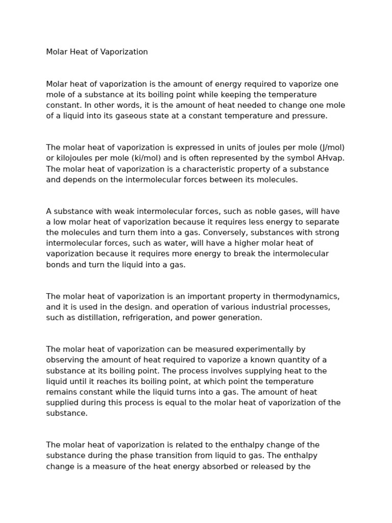 Molar Heat of Vaporization | PDF | Heat | Gases