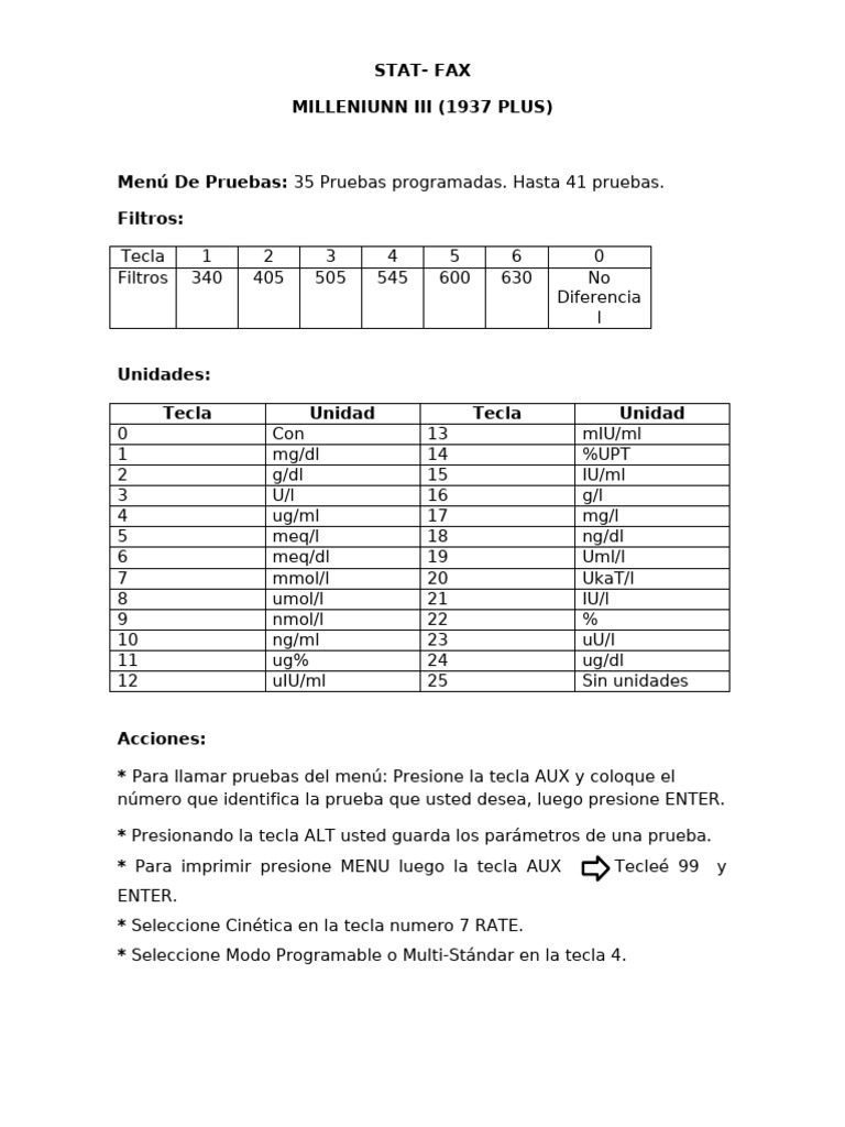 Menú de Pruebas STAT-FAX III | PDF