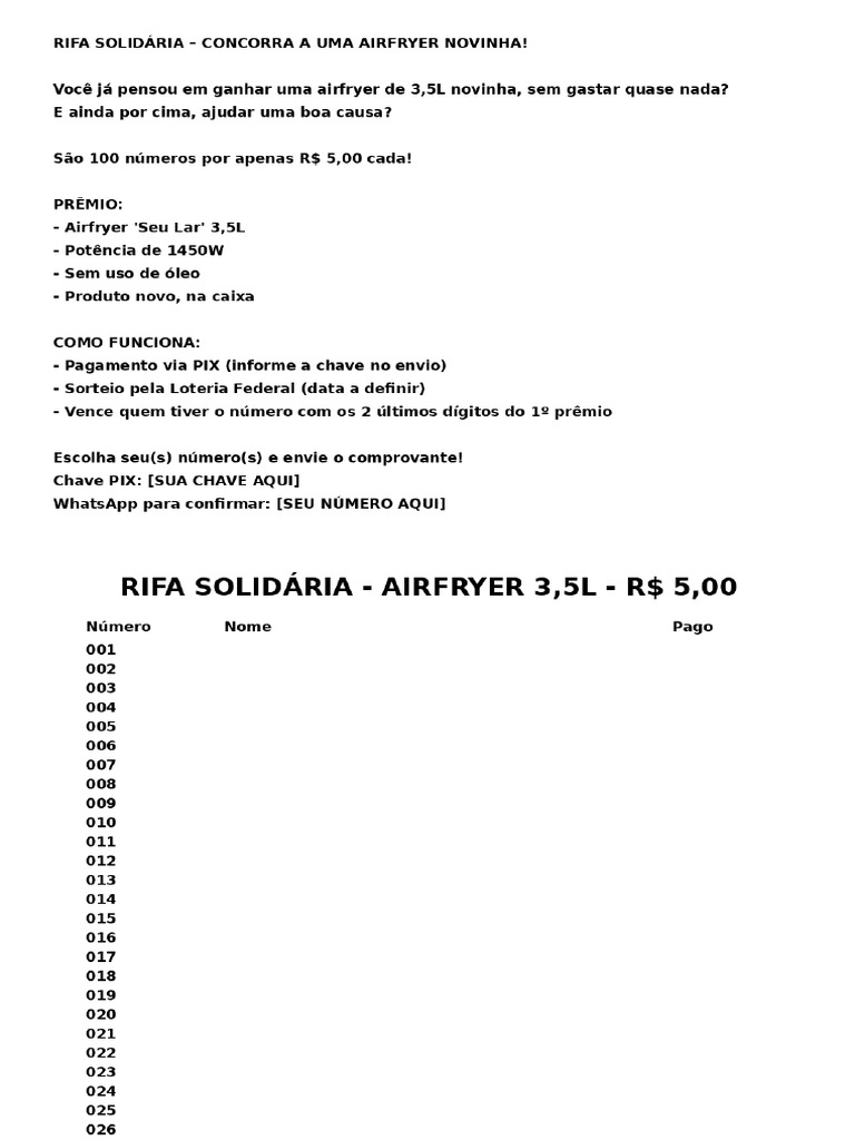Rifa Completa Airfryer | PDF