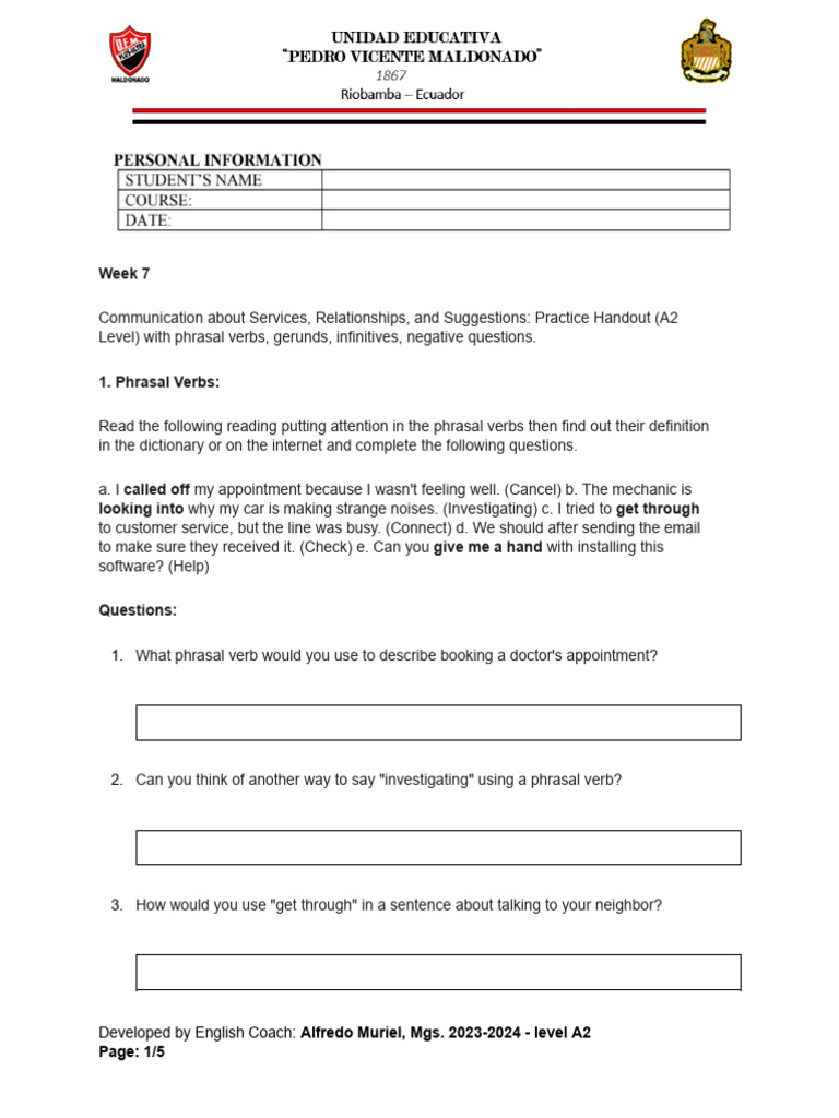 w7 - Handout Phrasal Verbs, Gerunds, Infinitives, and Negative ...