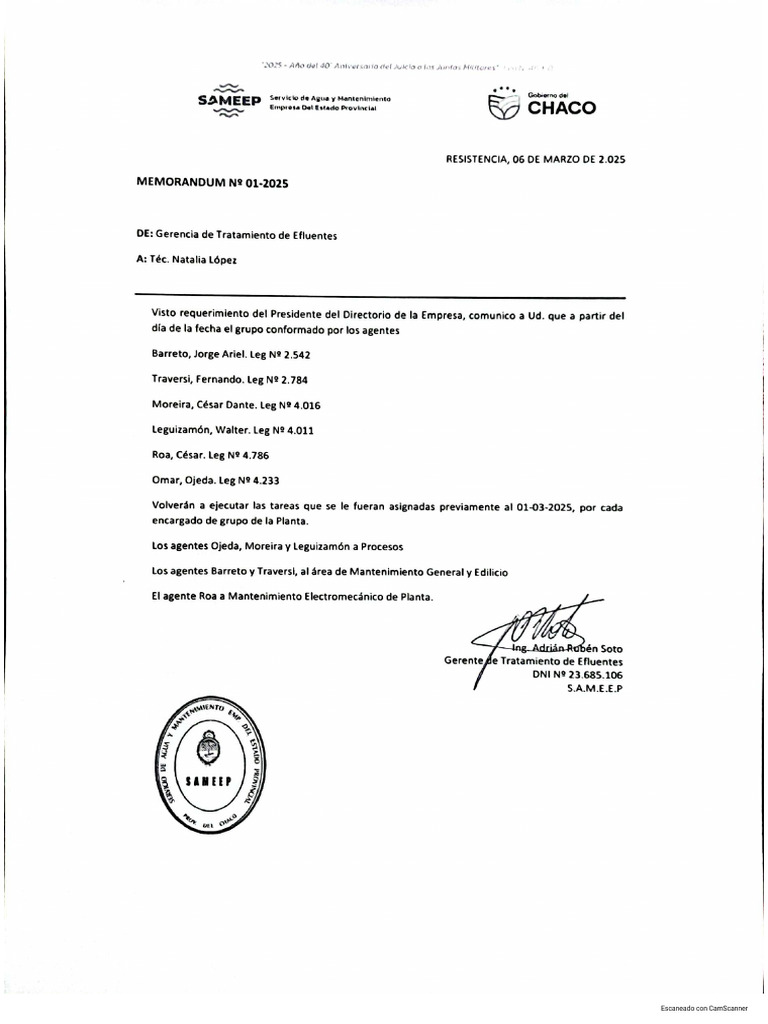 Memorando Interno #1-2025 G.T.E | PDF