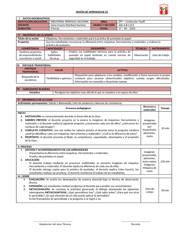 05 SESION DE APRENDIZAJE Ept Ceba | PDF | Evaluación | Aprendizaje