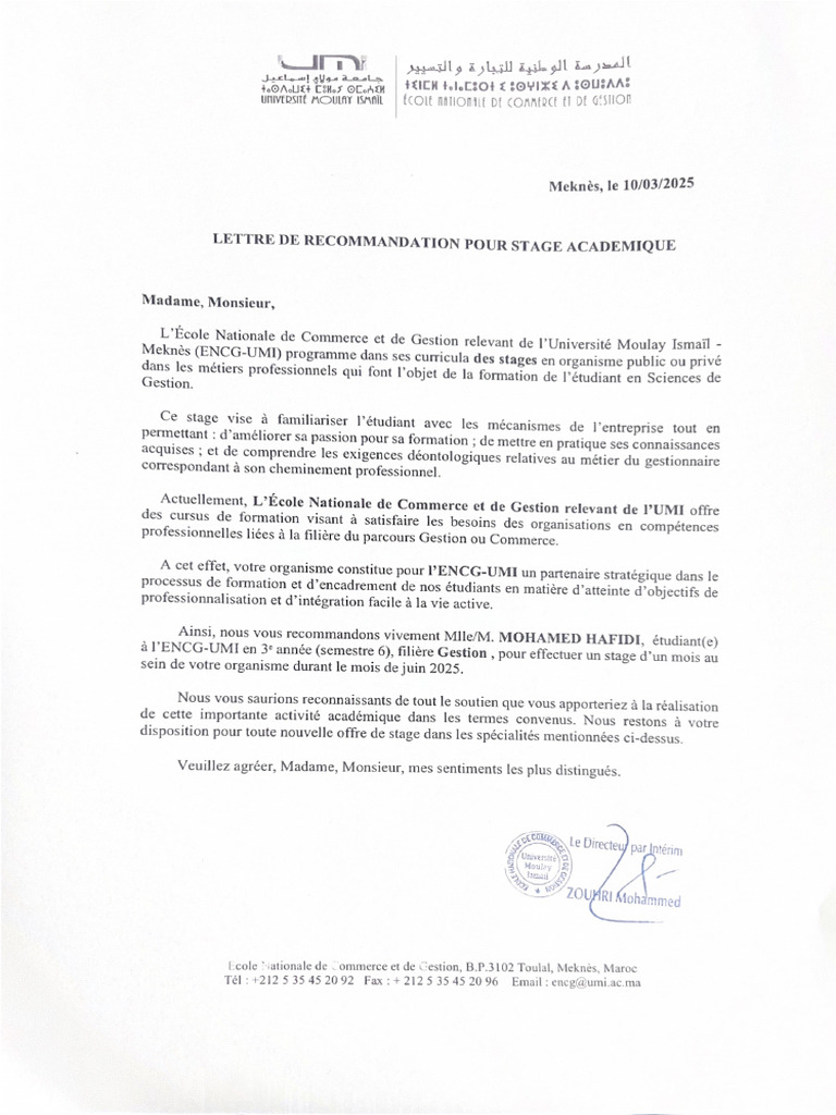 Lettre de Recommandation | PDF