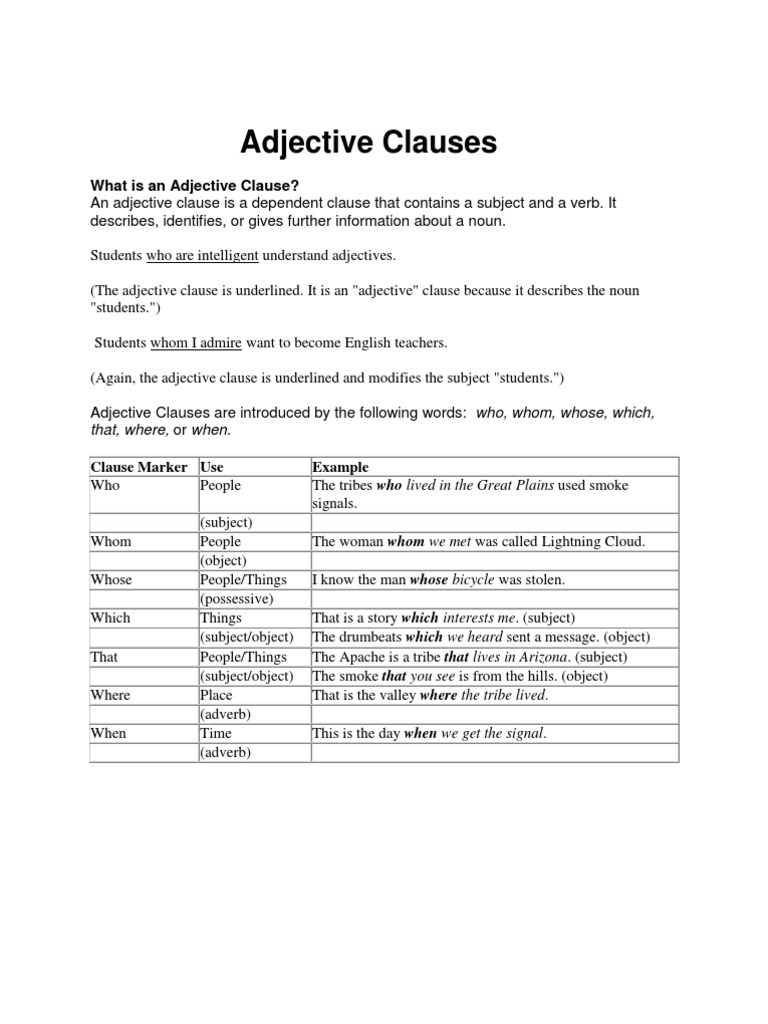 Adjective Clauses | PDF | Adjective | Noun