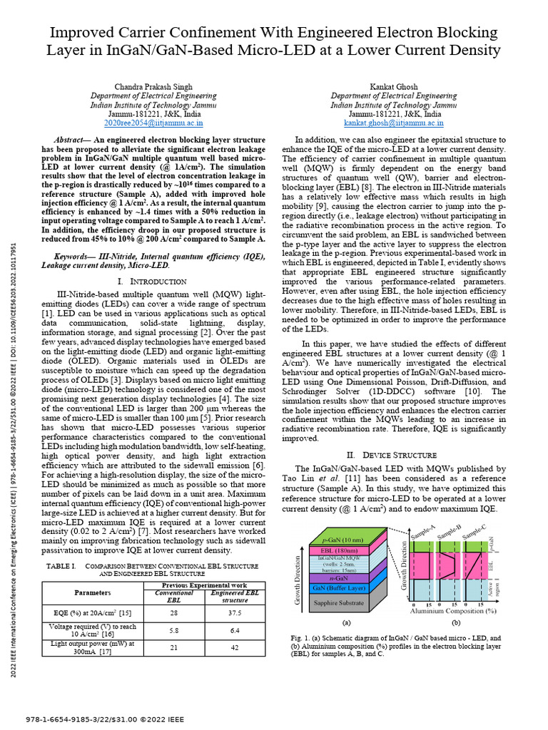Improved Carrier Confinement With Engineered Electron Blocking Layer in InGaN GaN-Based Micro ...