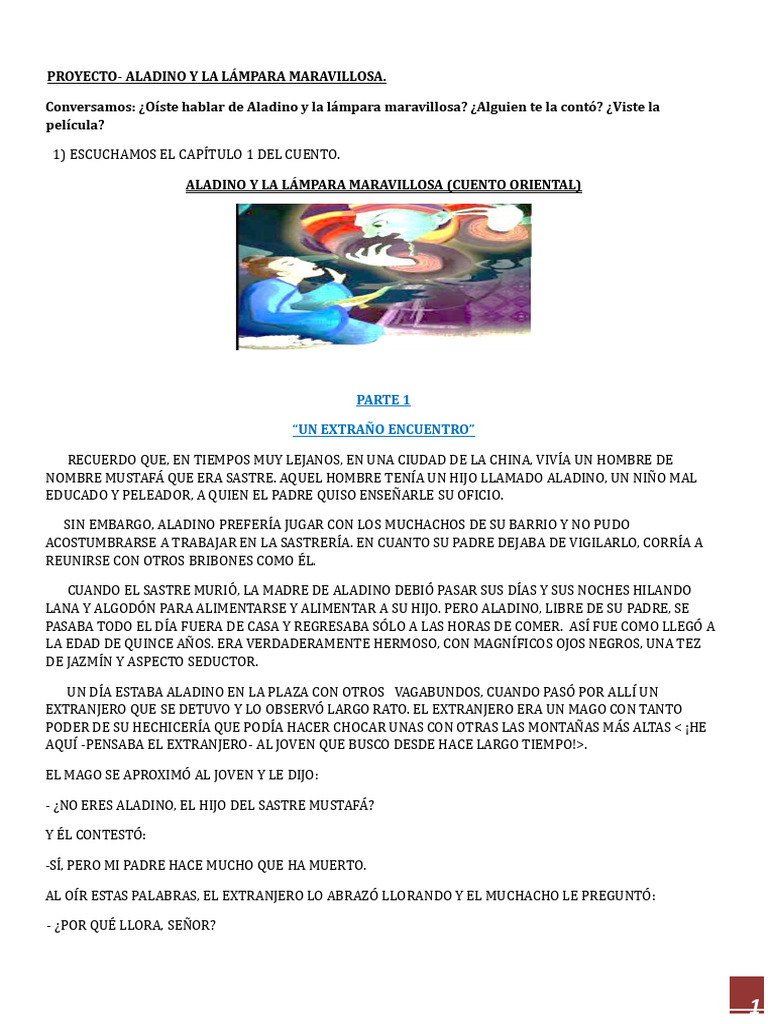 Aladino y La Lámpara Maravillosa. | PDF