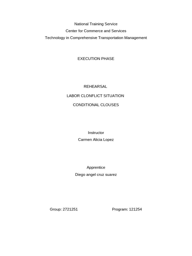 Ensayo Labor Conflict Situacion Conditional Clouses | PDF | Logistics ...