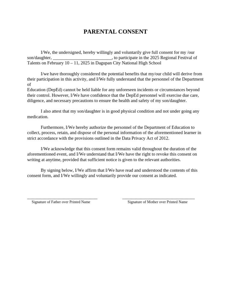 New PARENTAL CONSENT | PDF