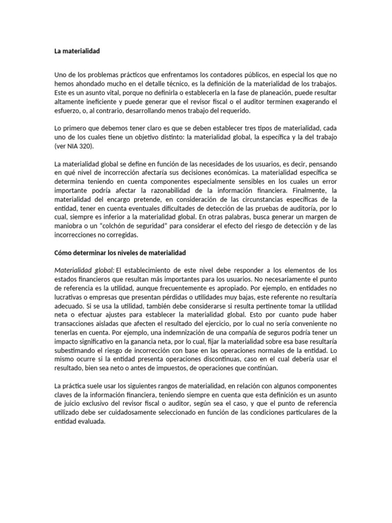 La Materialidad | PDF | Auditoría | Contralor