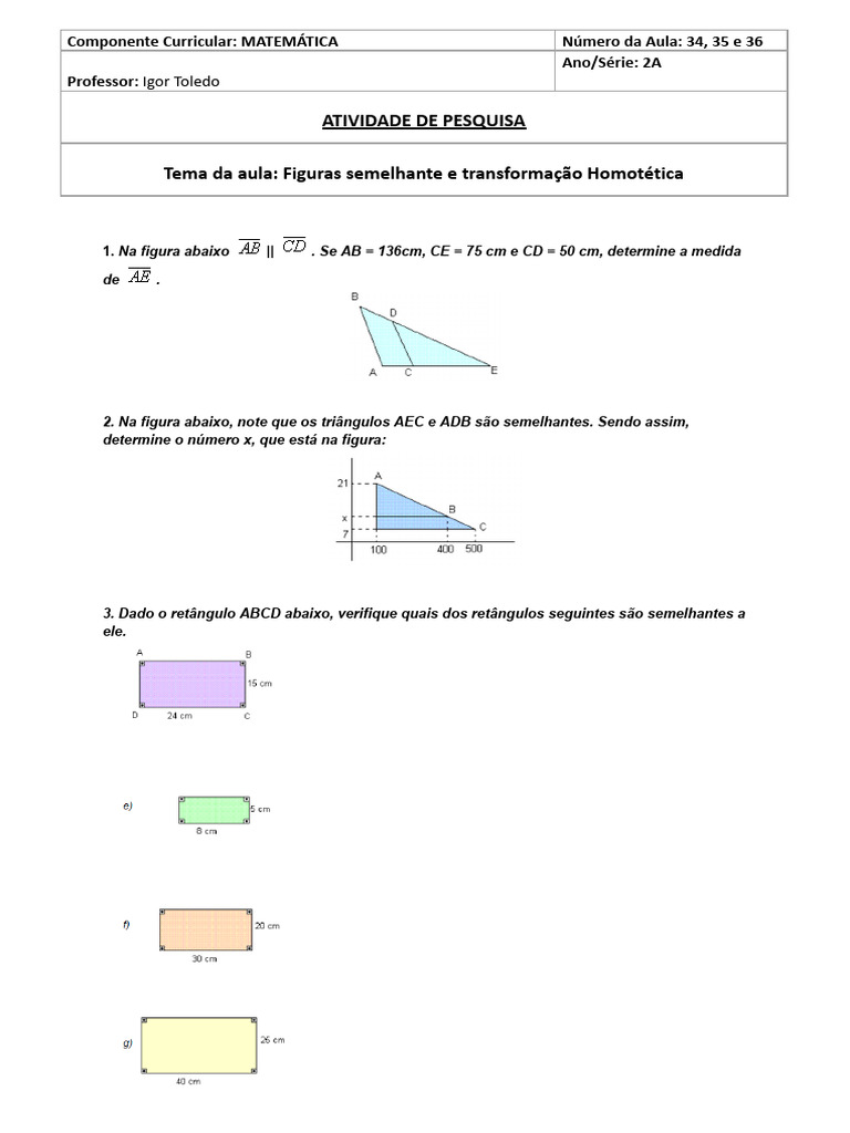 Lista de Exercícios Matemática 2A | PDF