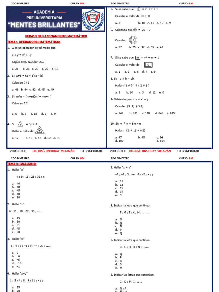 Repaso Mensual de RM - 2do de Sec | PDF