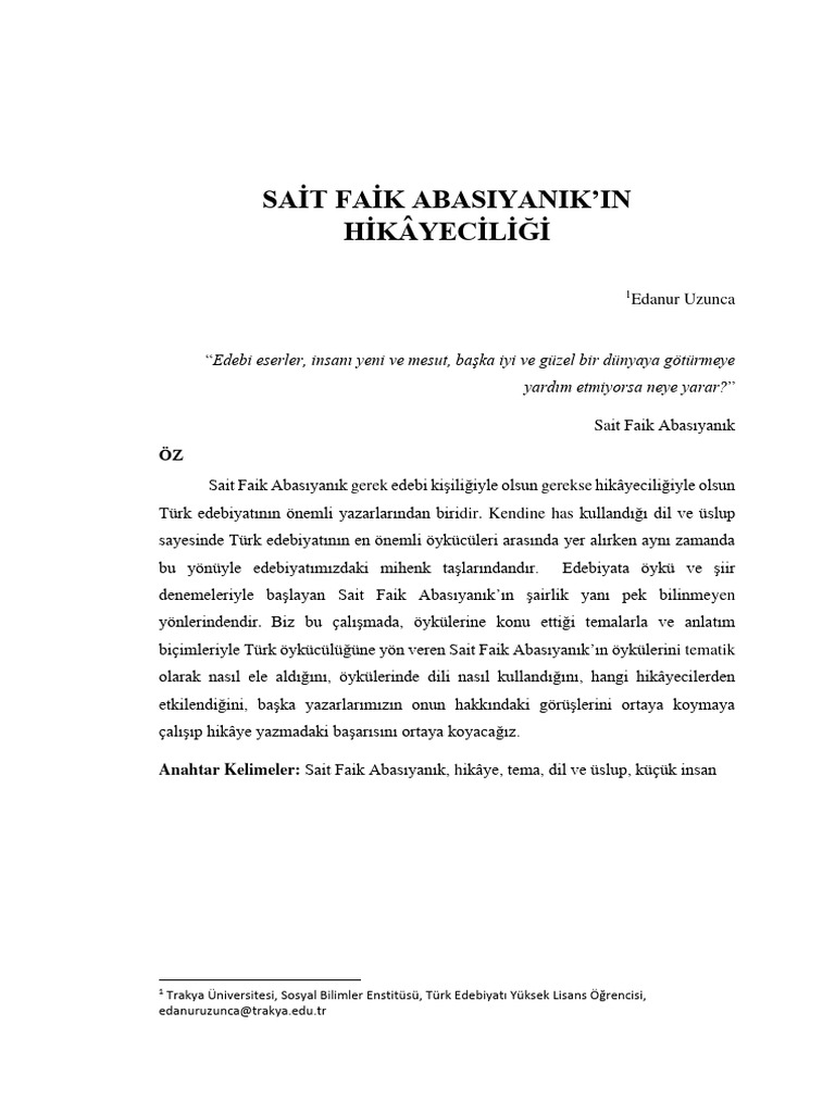 Sait Faik Abasiyanikin Hikayeciligi | PDF